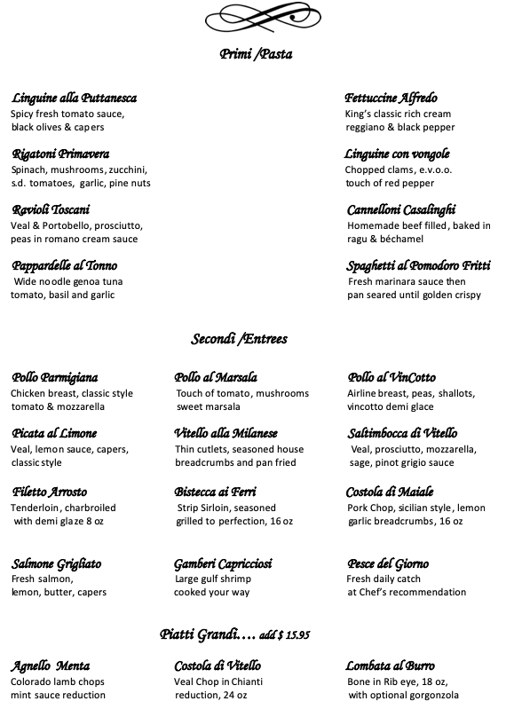 Dinner Menu - An Exquisite Way Of Dining Italian Cuisine With a ...